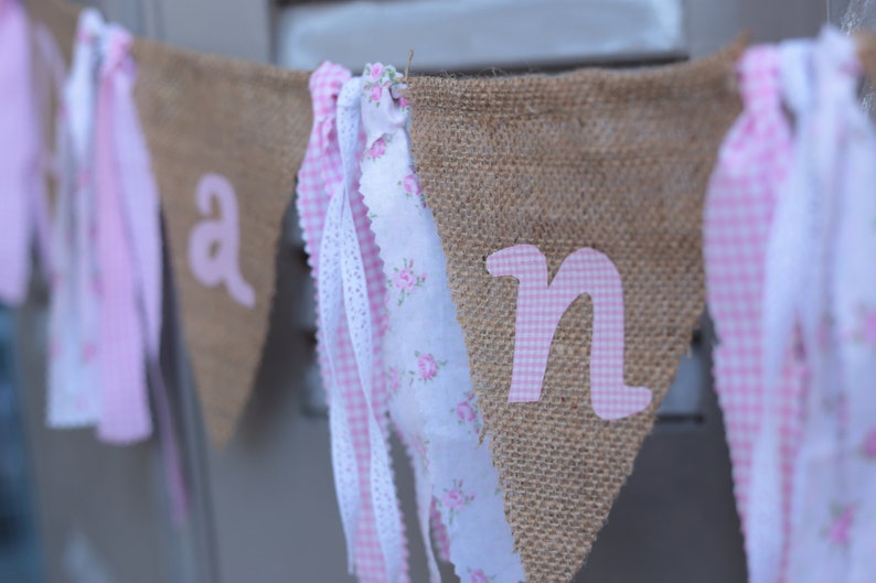 Personalized Bunting Banner With Brown Burlap and Pink Letters - Etsy