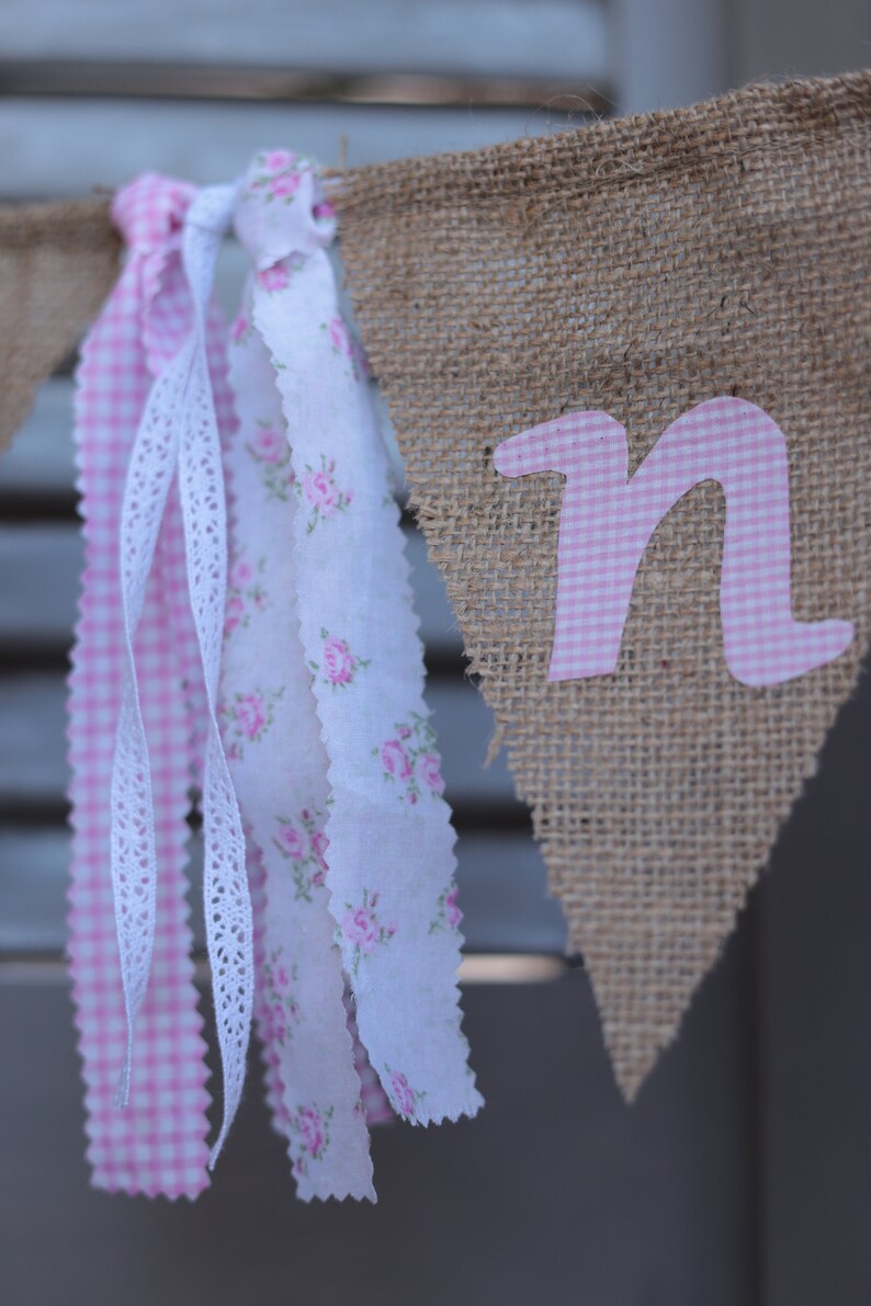 Personalized Bunting Banner With Brown Burlap and Pink Letters - Etsy