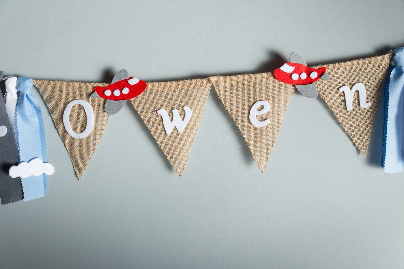 Personalised Name Banner With Cloud Airplane Nursery Pattern - Etsy