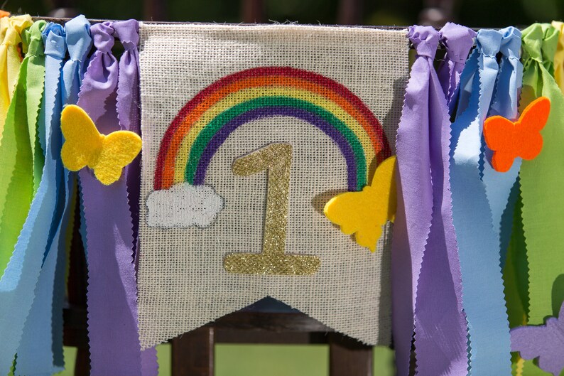 Rainbow High Chair Banner 1st Birthday Rainbow Bunting Banner - Etsy