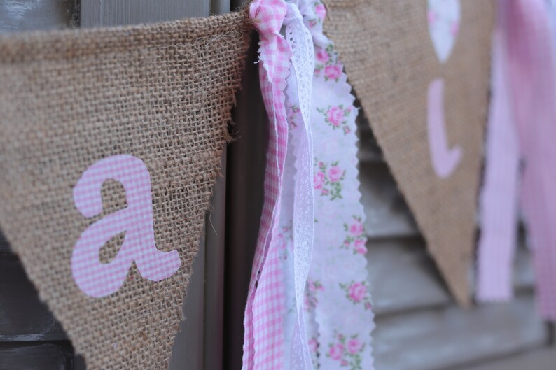 Personalized Bunting Banner With Brown Burlap and Pink Letters - Etsy