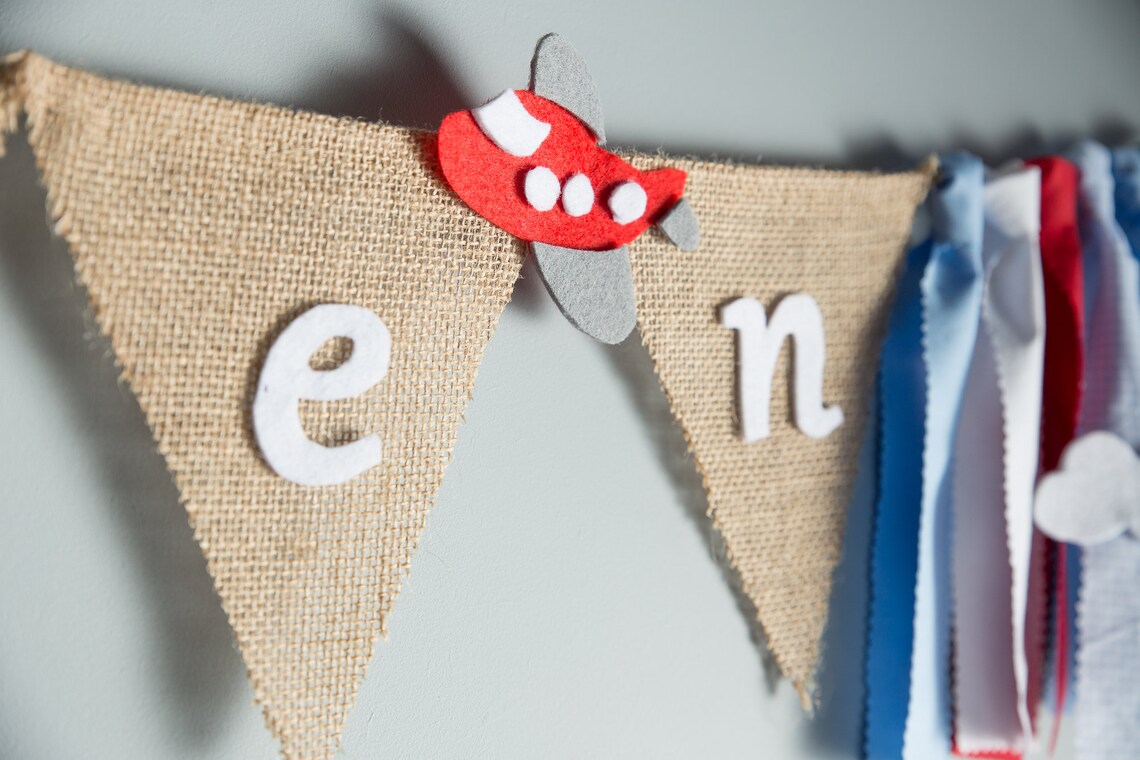 Personalised Name Banner With Cloud Airplane Nursery Pattern - Etsy