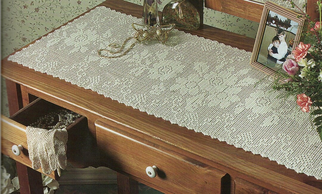 Primrose Filet Scarf Crochet Pattern Table Runner Doily PDF Vintage - Etsy