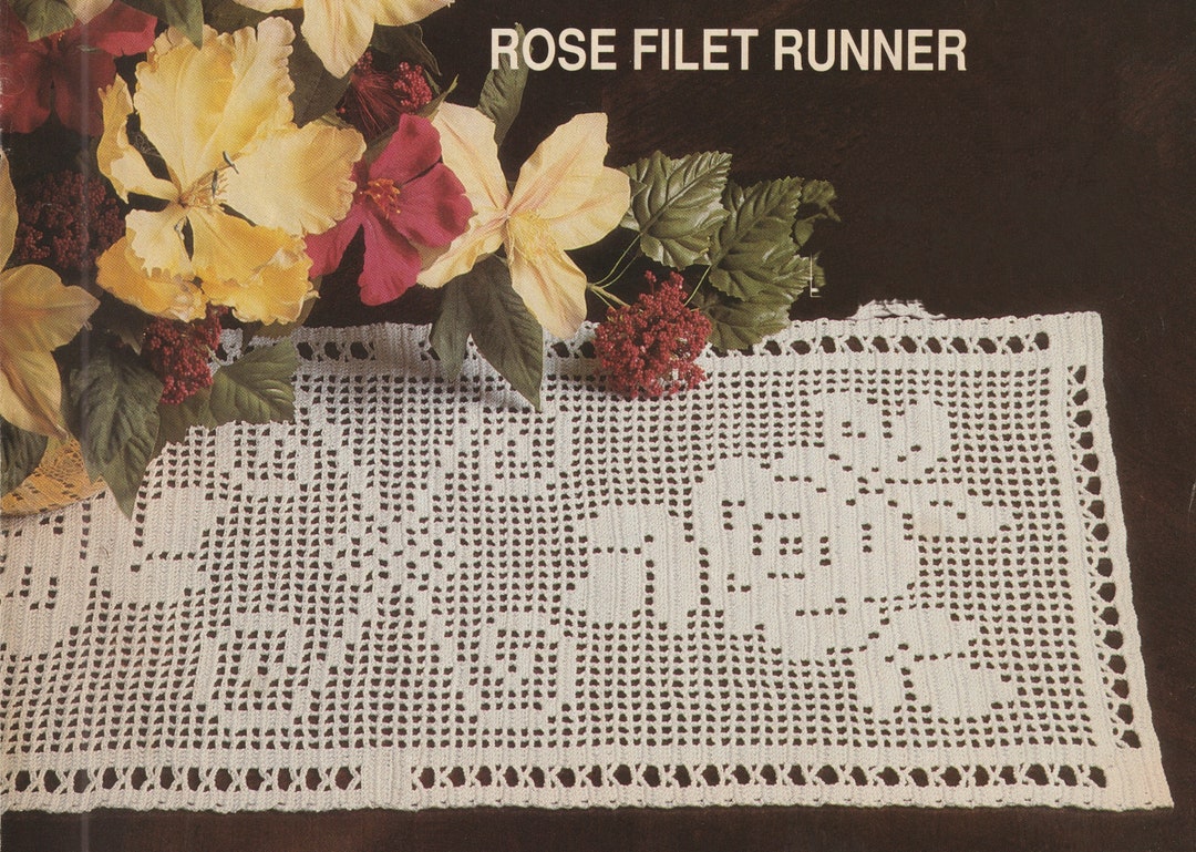 Victorian Rose Filet Table Runner Vintage Crochet Pattern - Etsy
