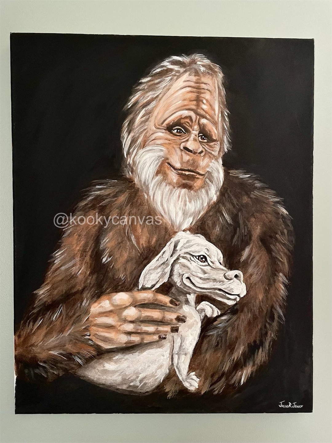 A Sasquatch and His Dragon- Bigfoot - High Quality Canvas Print With ...