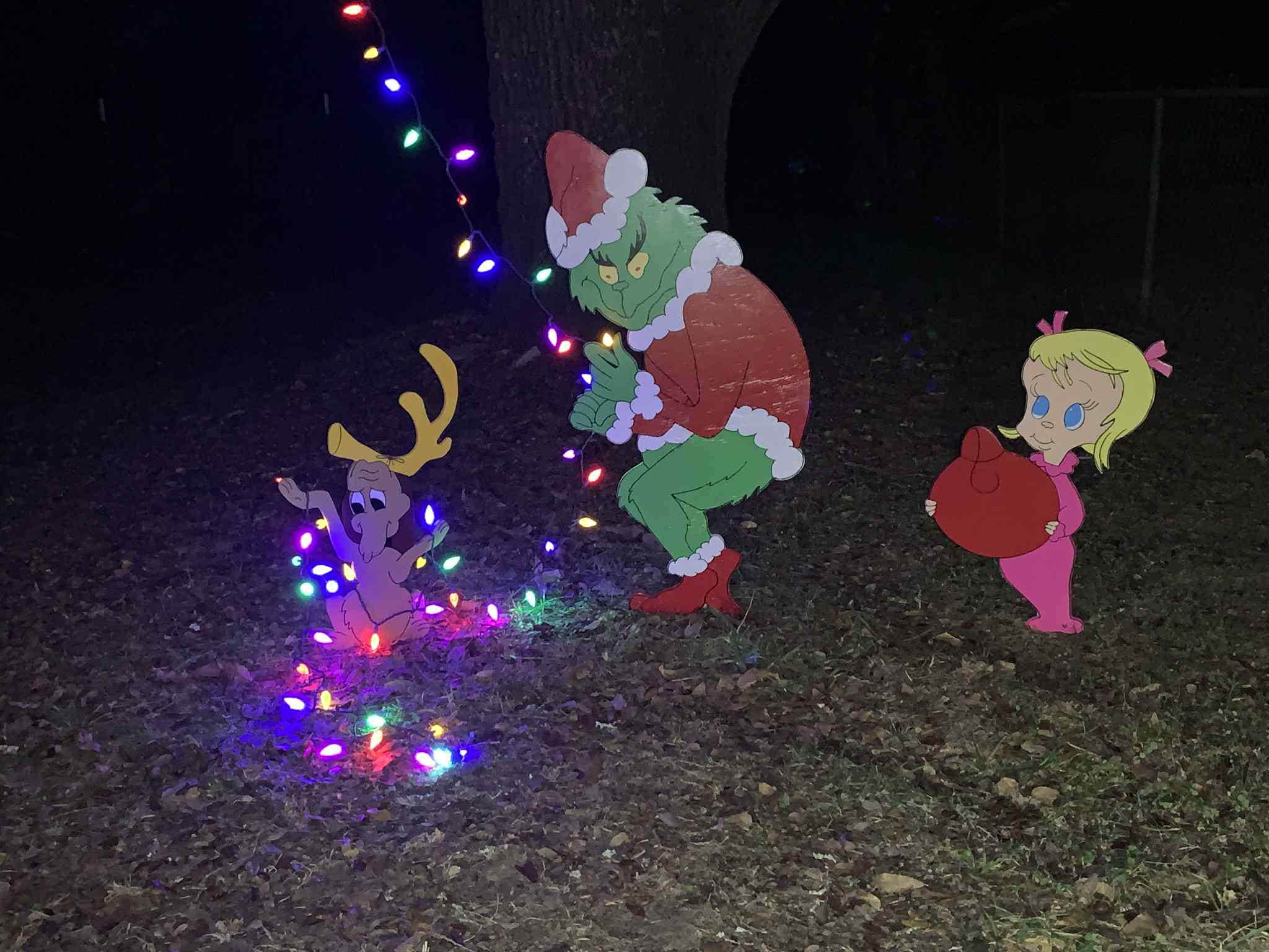 Grinch Stealing Christmas Lights Yard Art, Hand Painted Outdoor ...