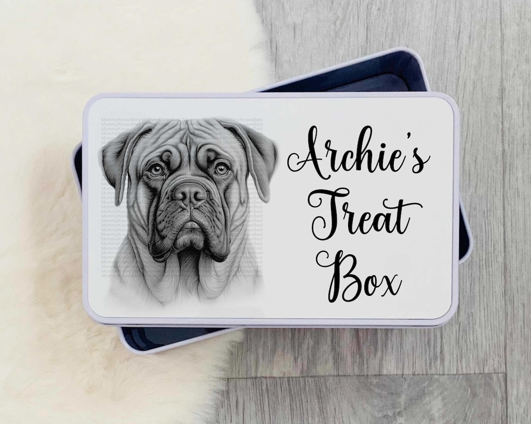 Bull Mastiff Rectangular Treats Tin Personalised. Customised Doggy Box ...