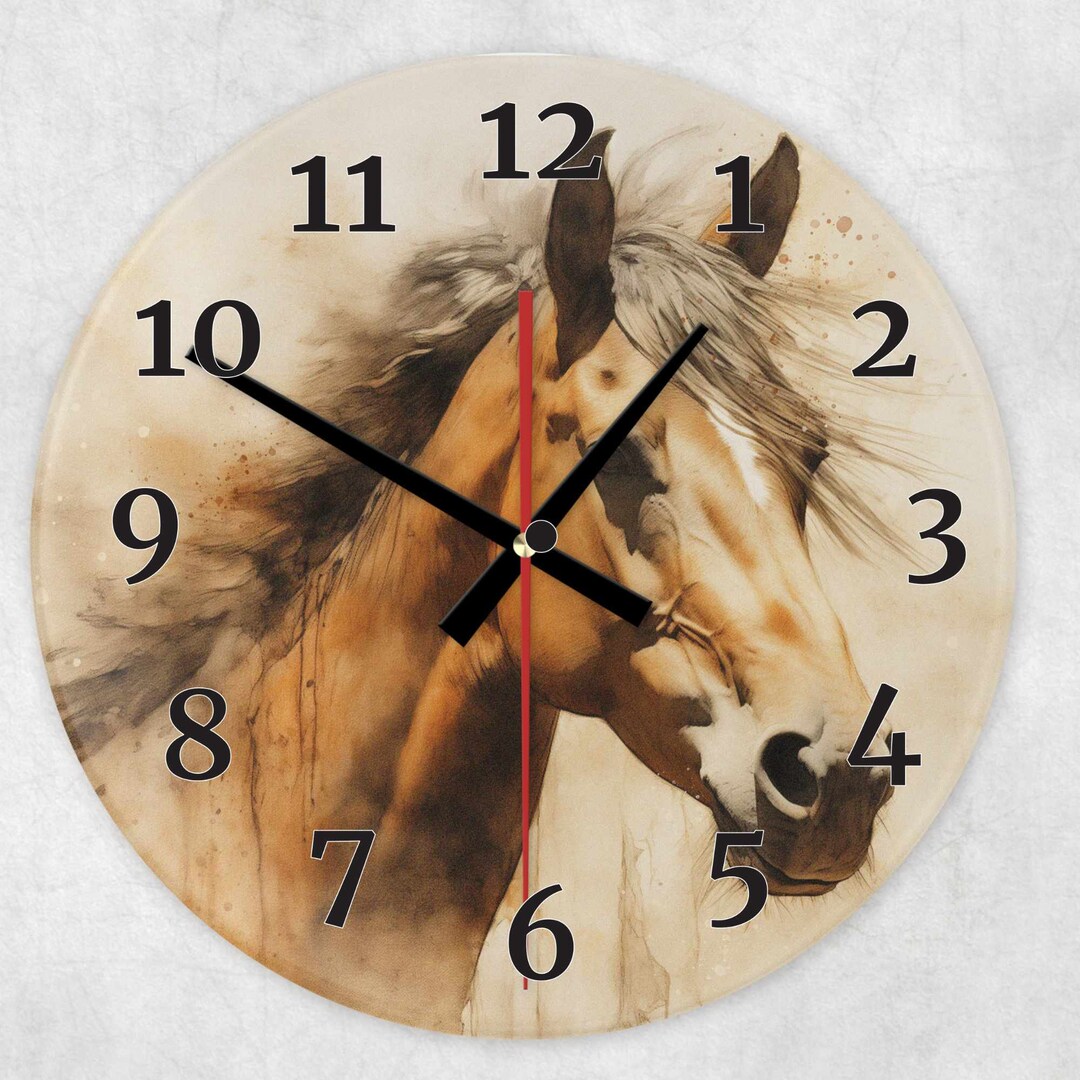 Horse Clock. Large Glass Clock, Wall Clock Horse Gifts Farmhouse ...