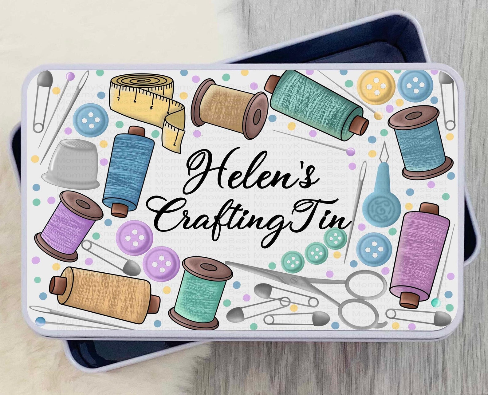 Crafting Rectangular Treats Tin Personalised. Customised Craft Box ...