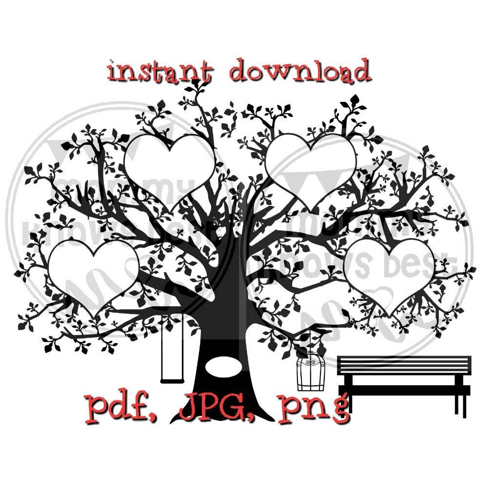 4 Hearts Family Tree Download. SVG JPG pdf PNG Template. Print | Etsy
