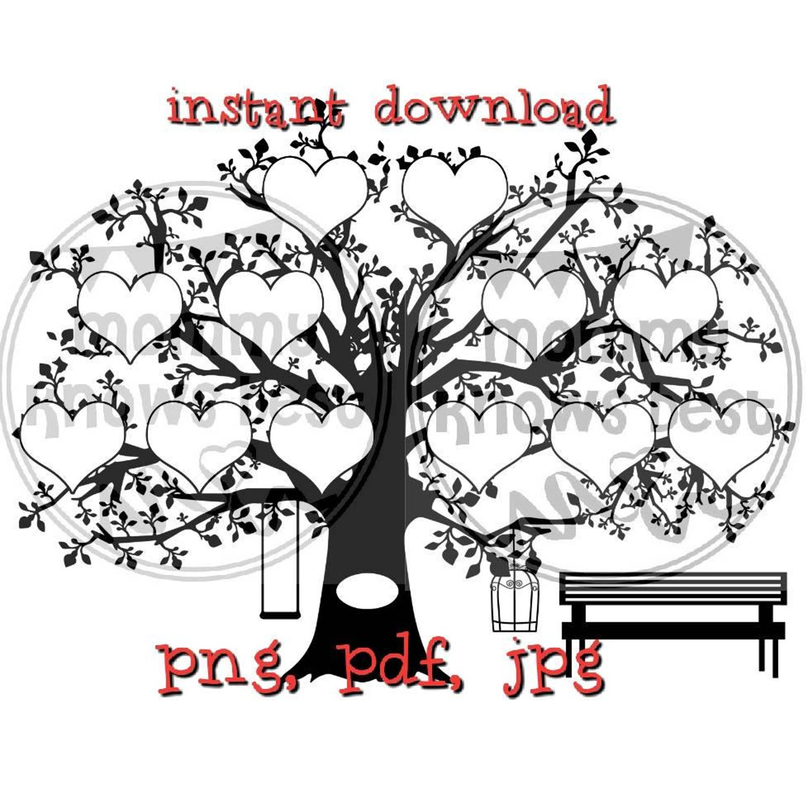 12 Hearts Family Tree Download. SVG JPG Pdf PNG Template. - Etsy