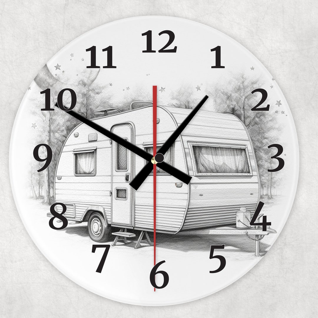 Caravan Clock. Large Glass Clock, Wall Clock Touring Holiday Home Gifts ...