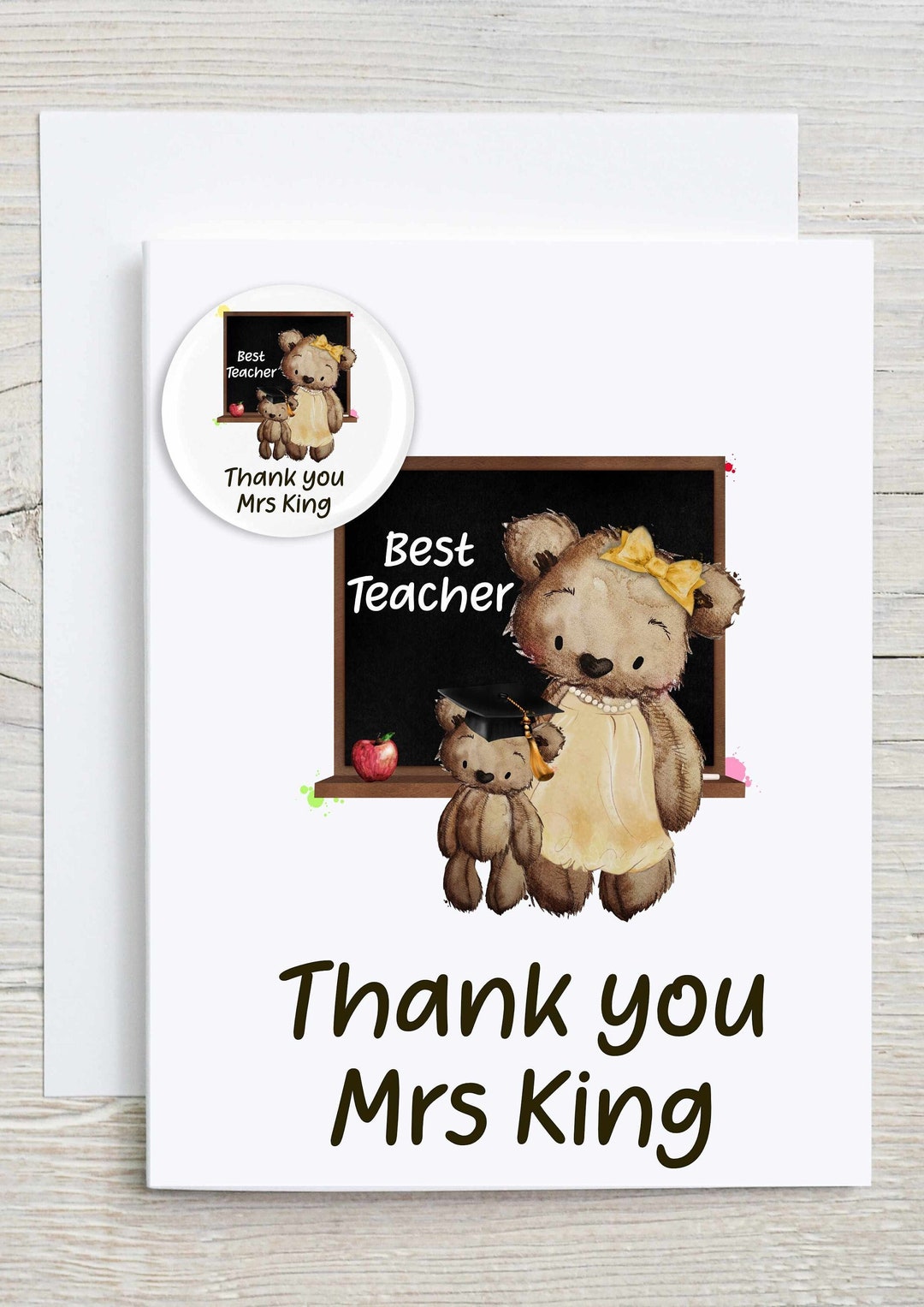 Best Teacher CARD With BADGE, Personalised. Thank You Female Teacher ...