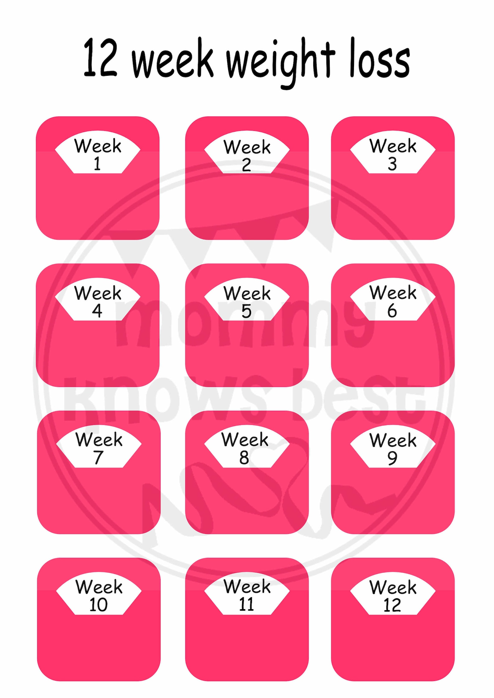 12 Week Weight Loss Scales Tracker Chart Slimming Log Planner Weekly ...