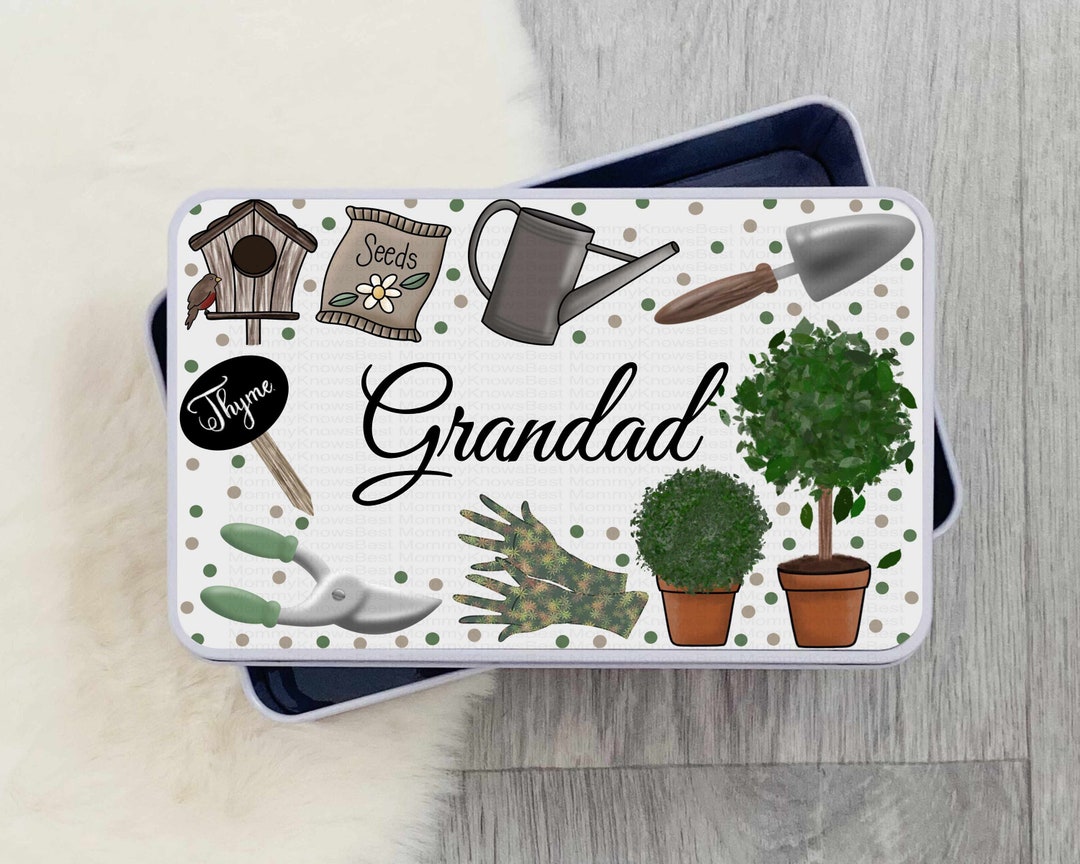 Grandads Gardening Rectangular Treats Tin. Customised Gardener Gift ...