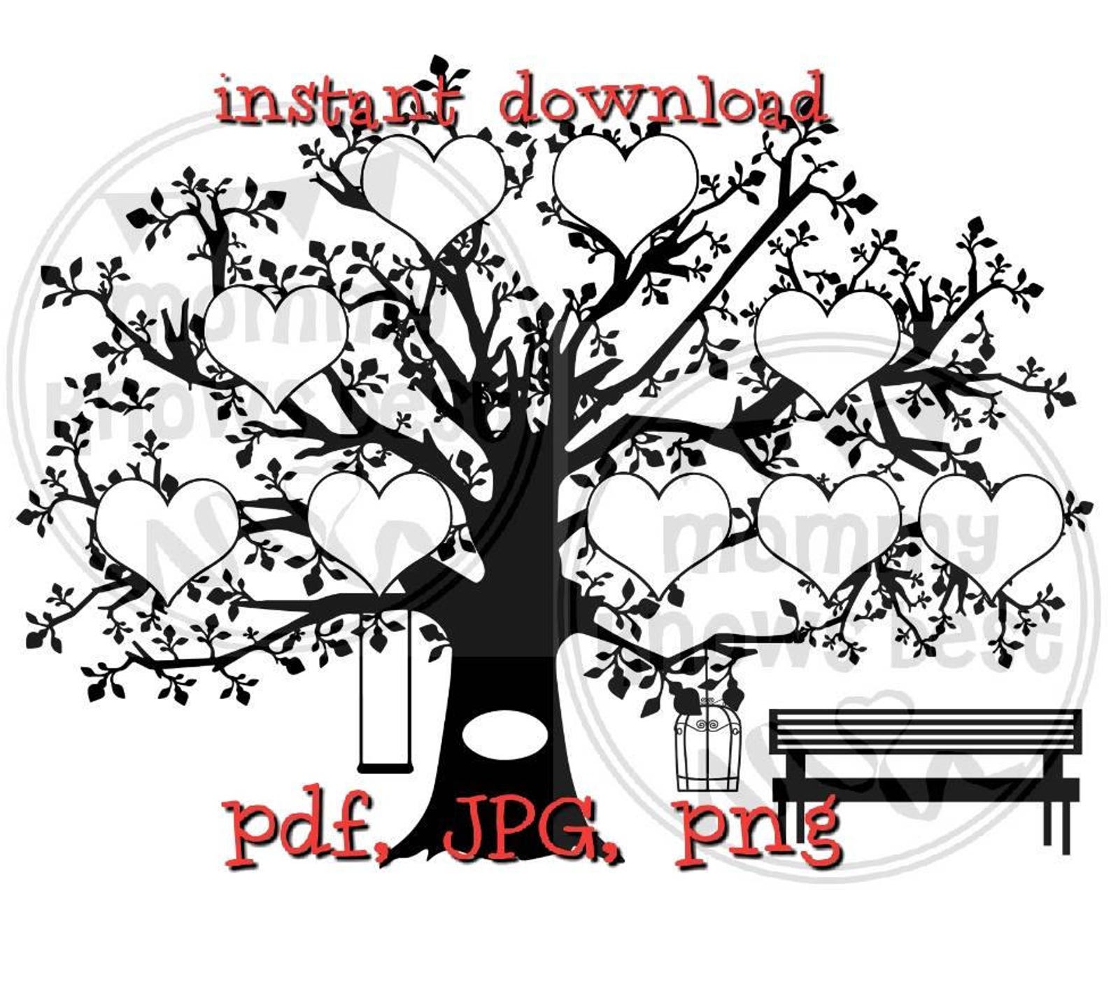 9 Hearts Family Tree Download. SVG JPG Pdf PNG Template. Print | Etsy
