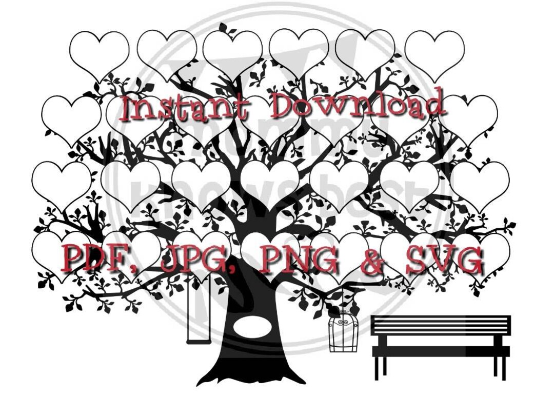 27 Hearts Family Tree Download. SVG JPG Pdf PNG Template. Print at Home ...