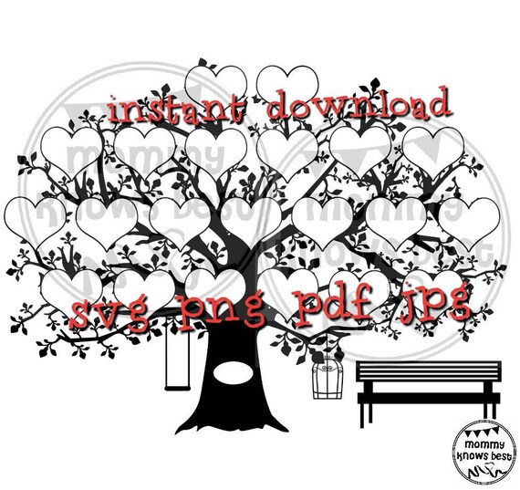 21 Hearts Family Tree Download. SVG JPG pdf PNG Template. | Etsy