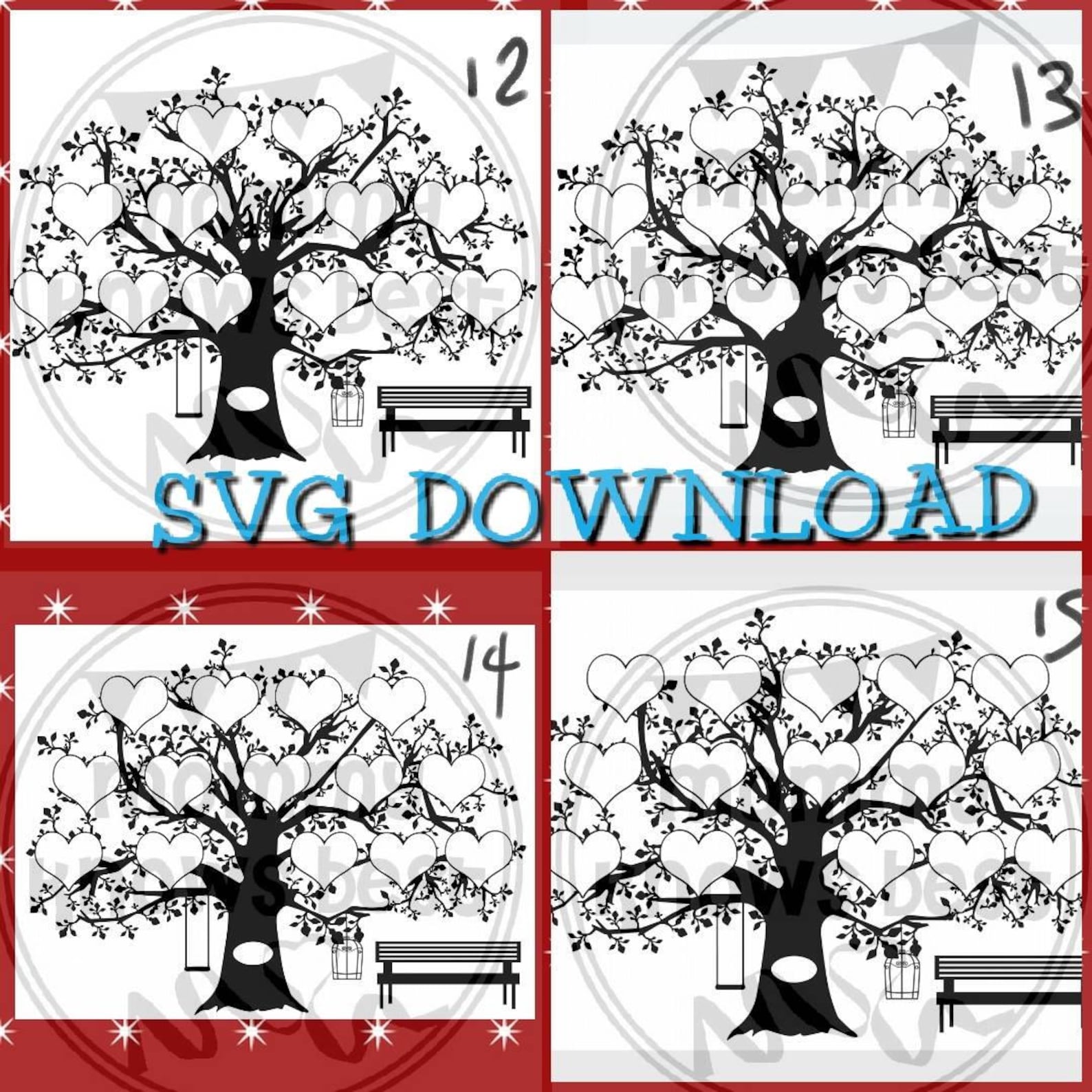 16 SVG FILES of Heart Family Tree Downloads 4-19 Hearts. - Etsy