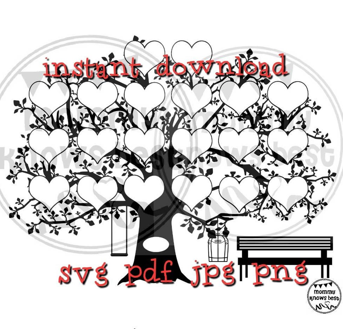 20 Hearts Family Tree Download. SVG JPG Pdf PNG Template. Print at Home ...