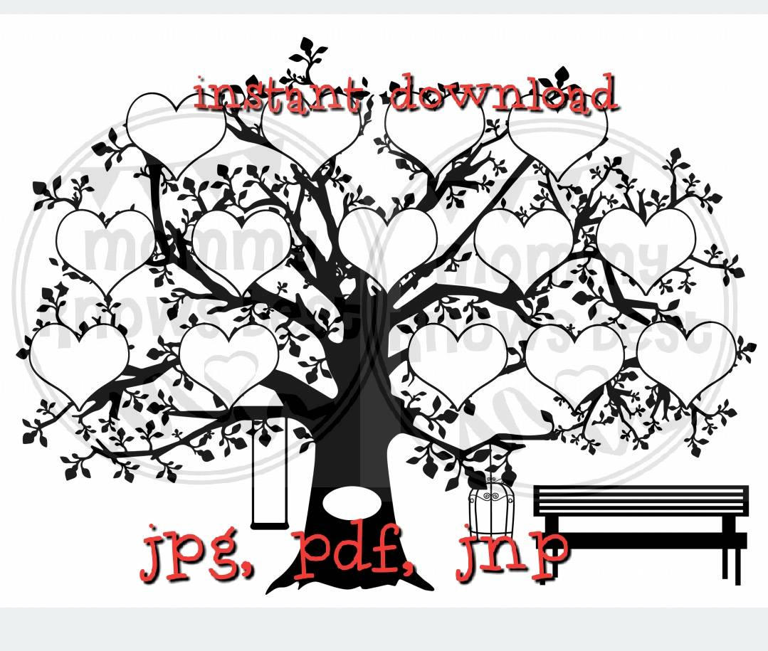 14 Hearts Family Tree Download. SVG JPG pdf PNG Template. | Etsy