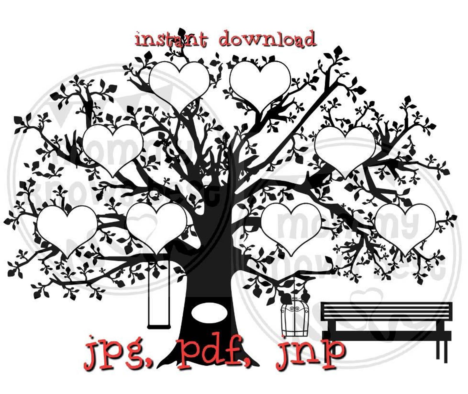 8 Hearts Family Tree Download. SVG JPG pdf PNG Template. Print | Etsy