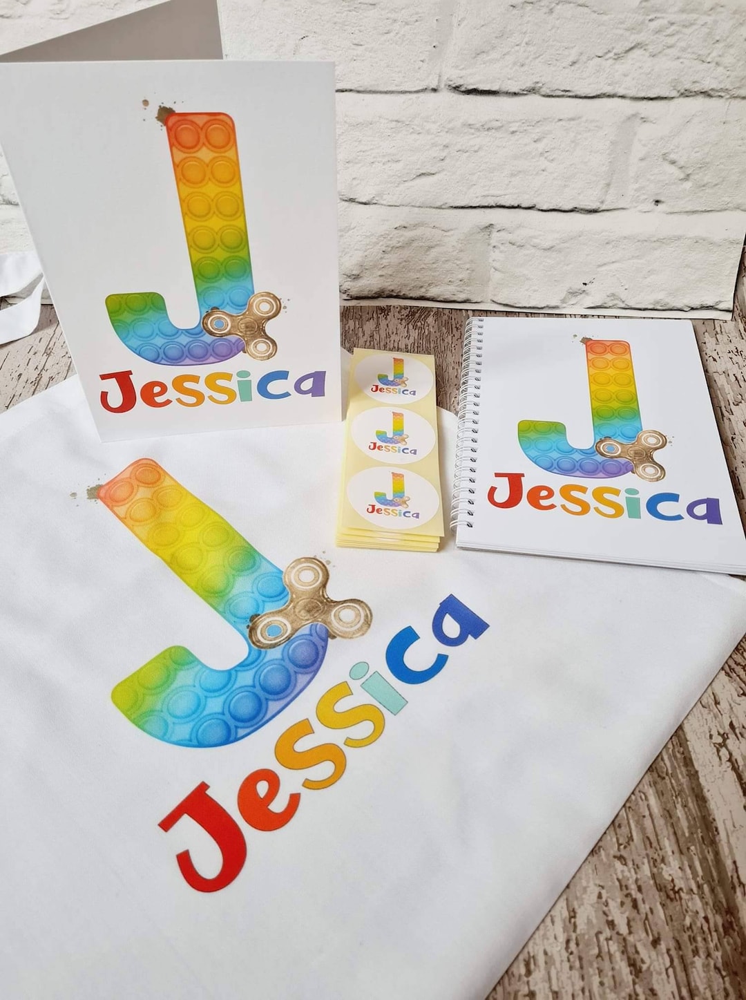 Pop It Fidget Gift Set Personalised Rainbow Childrens Notebook Tote Bag ...