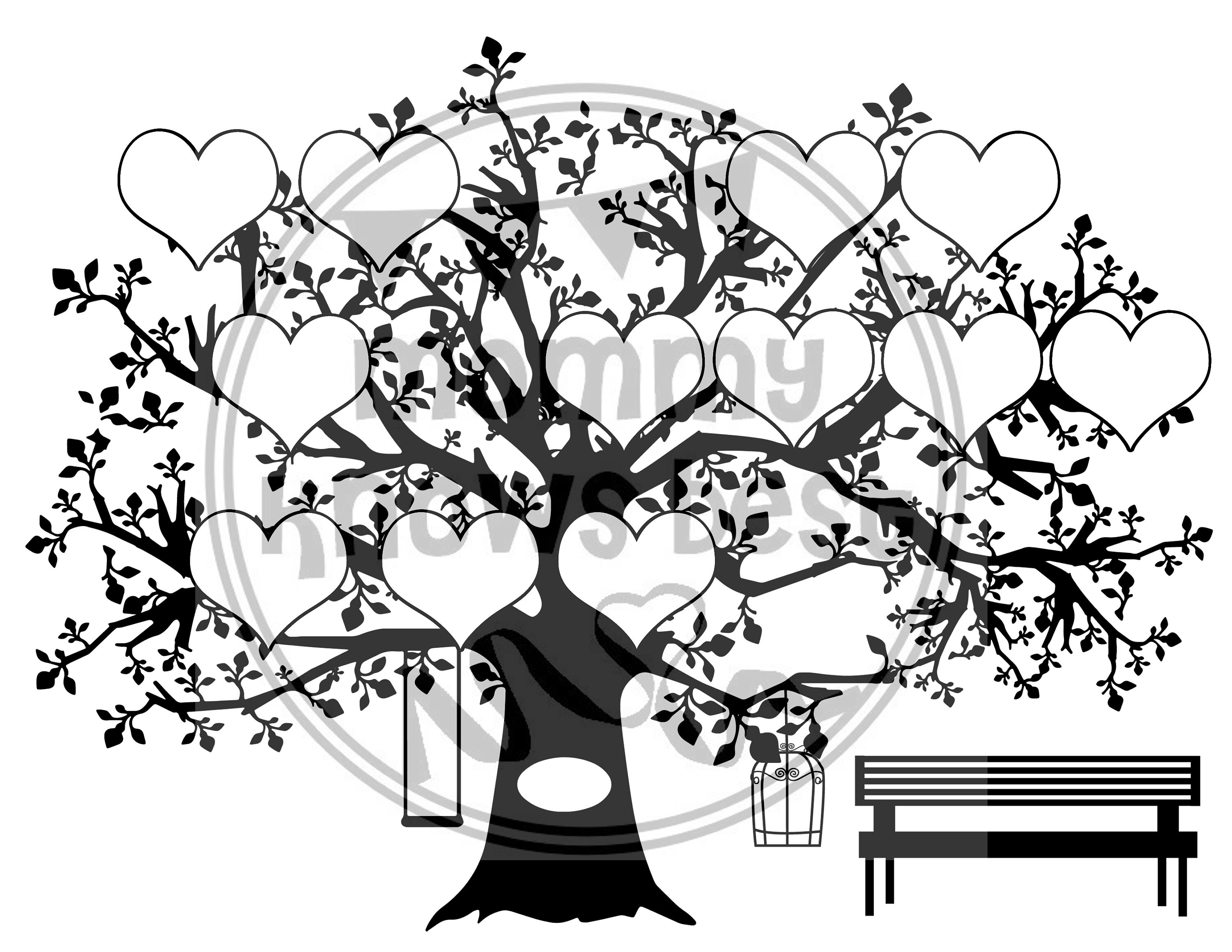 12 Hearts Family Tree Download. SVG JPG Template. Print at - Etsy