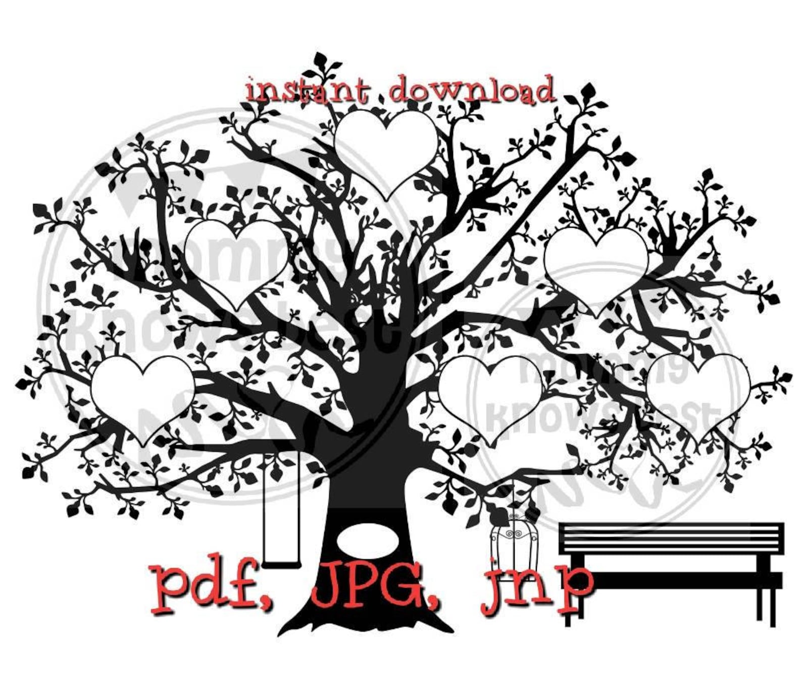 6 Hearts Family Tree Download. SVG JPG pdf PNG Template. Print | Etsy