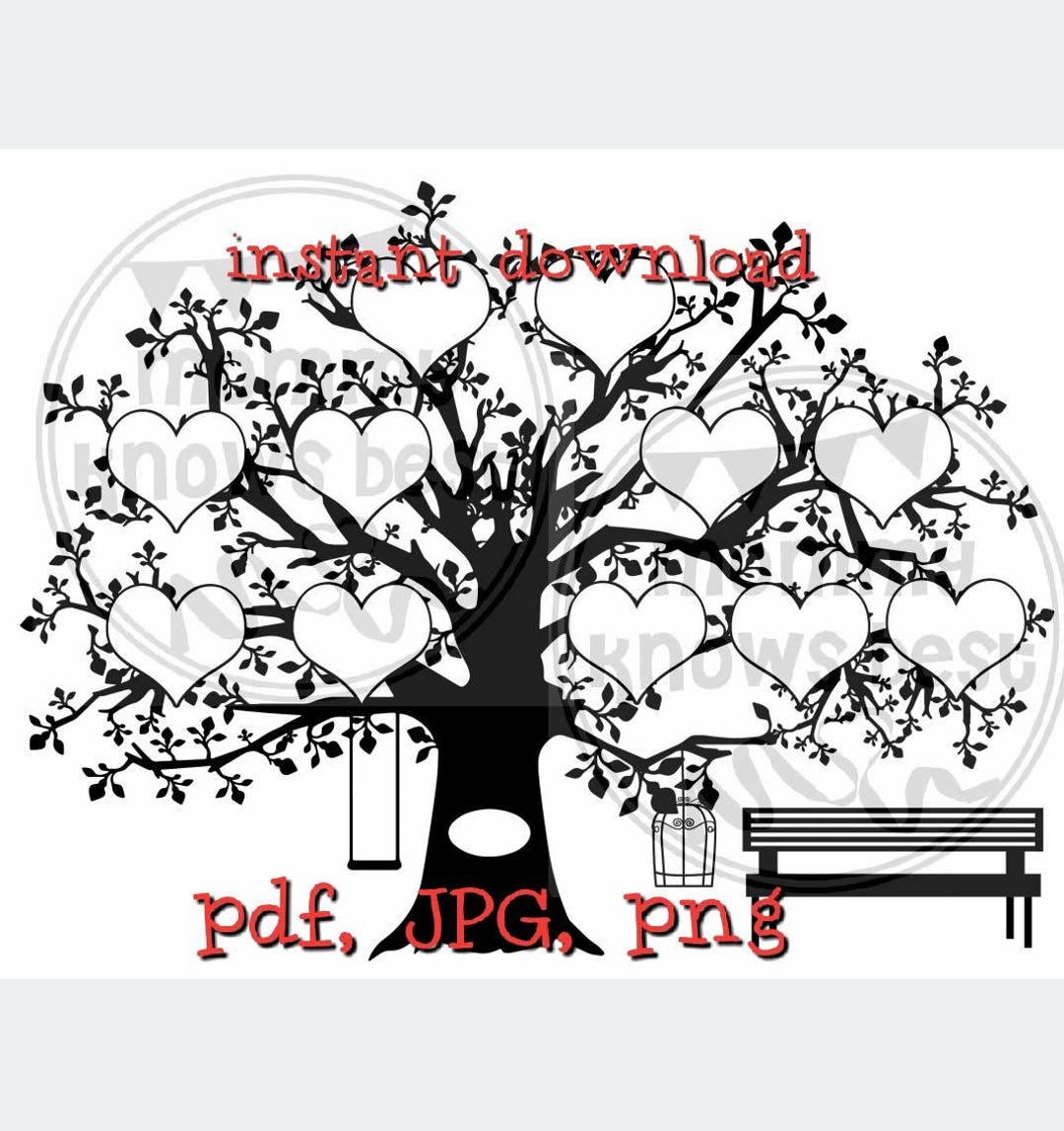 11 Hearts Family Tree Download. SVG JPG Pdf PNG Template. Print at Home ...