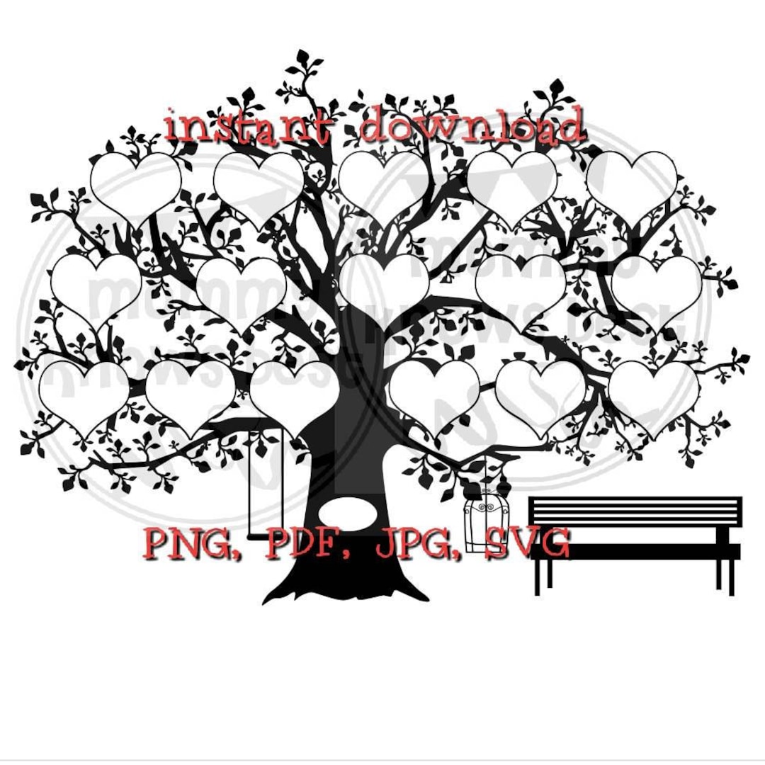 16 Hearts Family Tree Download. SVG JPG Pdf PNG Template. Print at Home ...