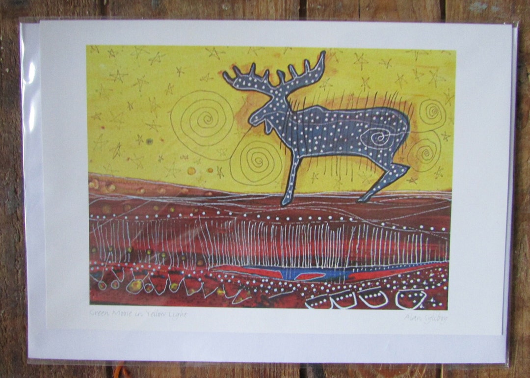 NEW "green Moose in Yellow Light" Art Card by First Nations Artist Alan ...