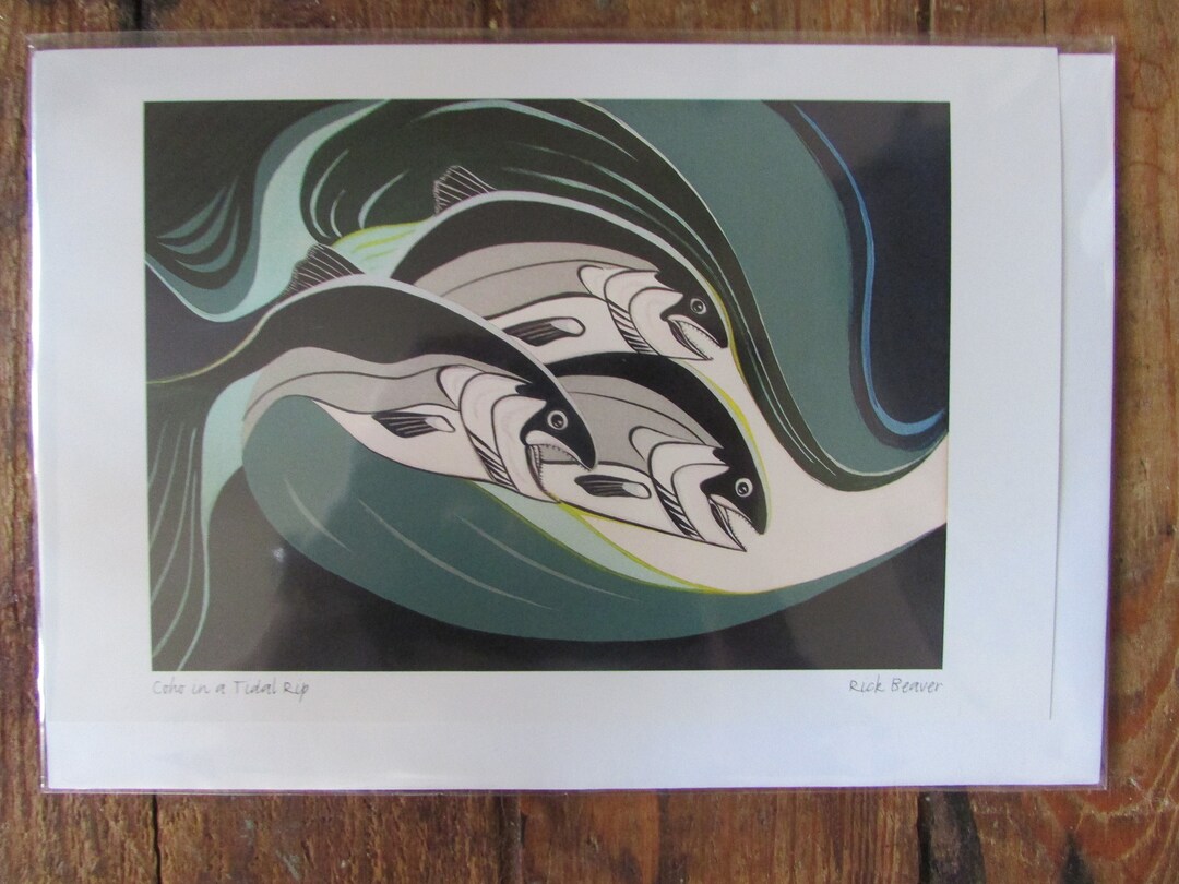 New coho in a TIDAL Rip Art Print by Artist Rick Beaver 11x14 Matted ...