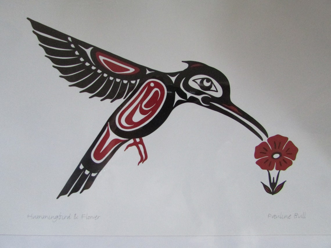 Salish Artist Pauline Bull hummingbird & FLOWER - Etsy