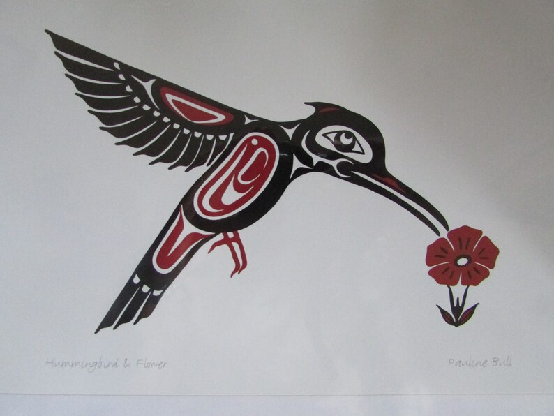 Salish Artist Pauline Bull "hummingbird & FLOWER " Art Card 6"x9" Blank ...