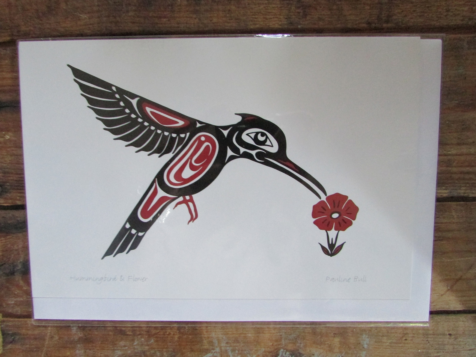 Salish Artist Pauline Bull "hummingbird & FLOWER " Art Card 6"x9" Blank ...