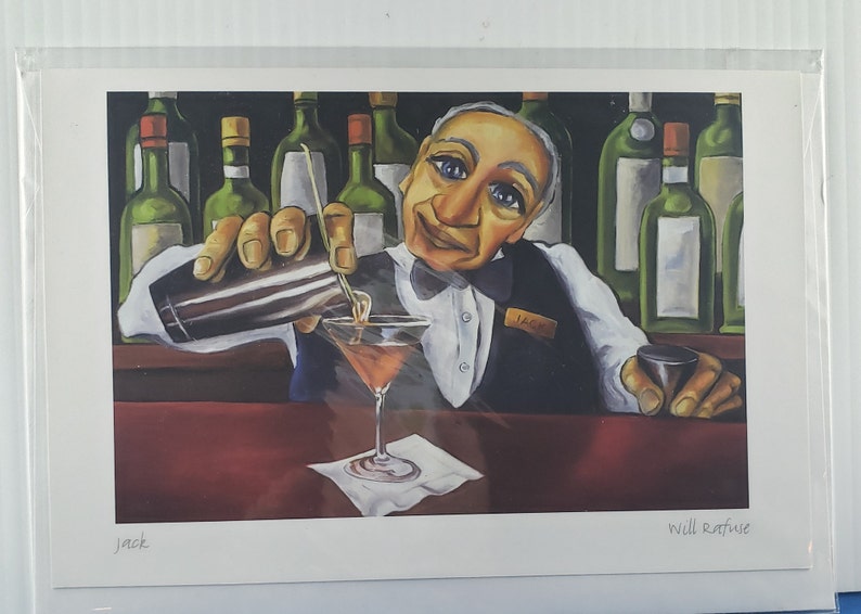 New "jack" the Bartender Art Card by Artist Will Rafuse 6" X 9" With ...