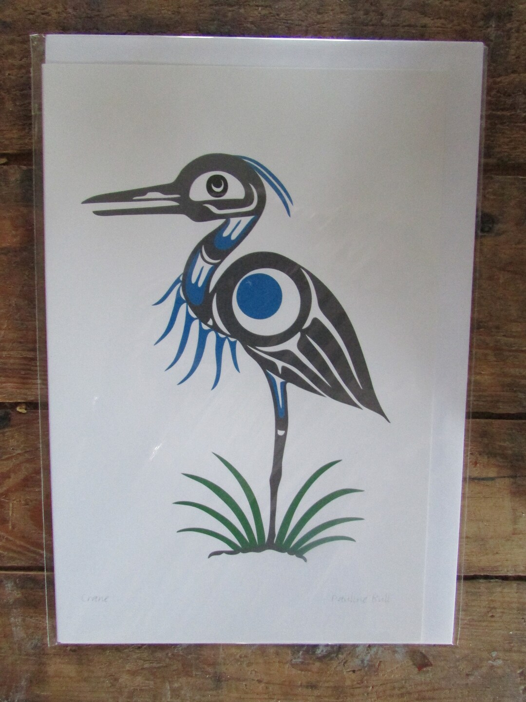 Salish Artist Pauline Bull "crane" Art Card 6"x9" Blank Inside With ...