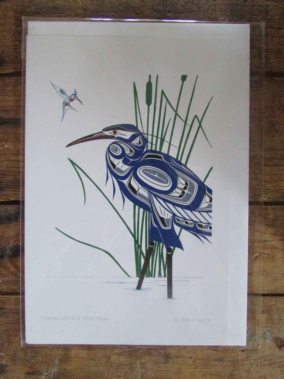New hummingbird & BLUE Heron Art Card by Northern | Etsy
