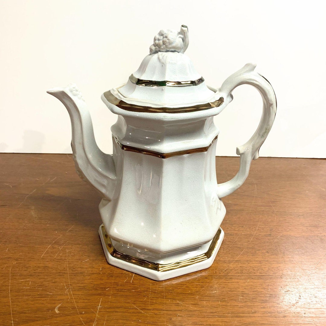 Antique Edward Walley Ironstone Copper Lustre Grape Leaf Coffee Tea Pot ...