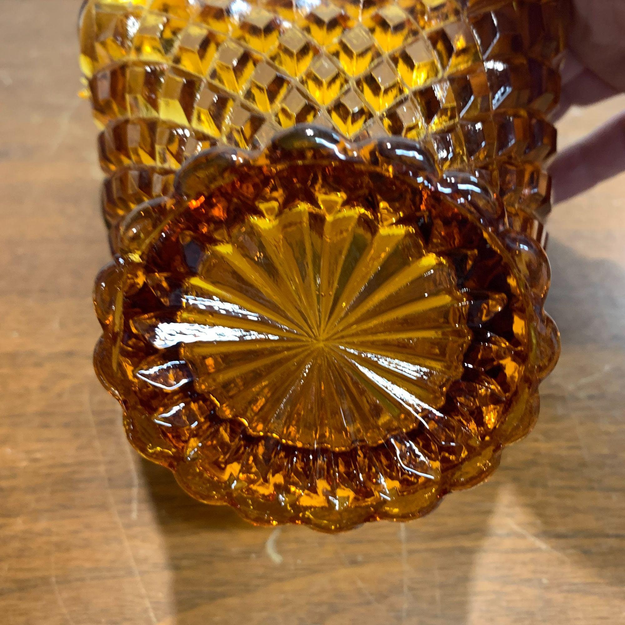 Vintage Amber Glass Diamond Pattern Basket - Etsy