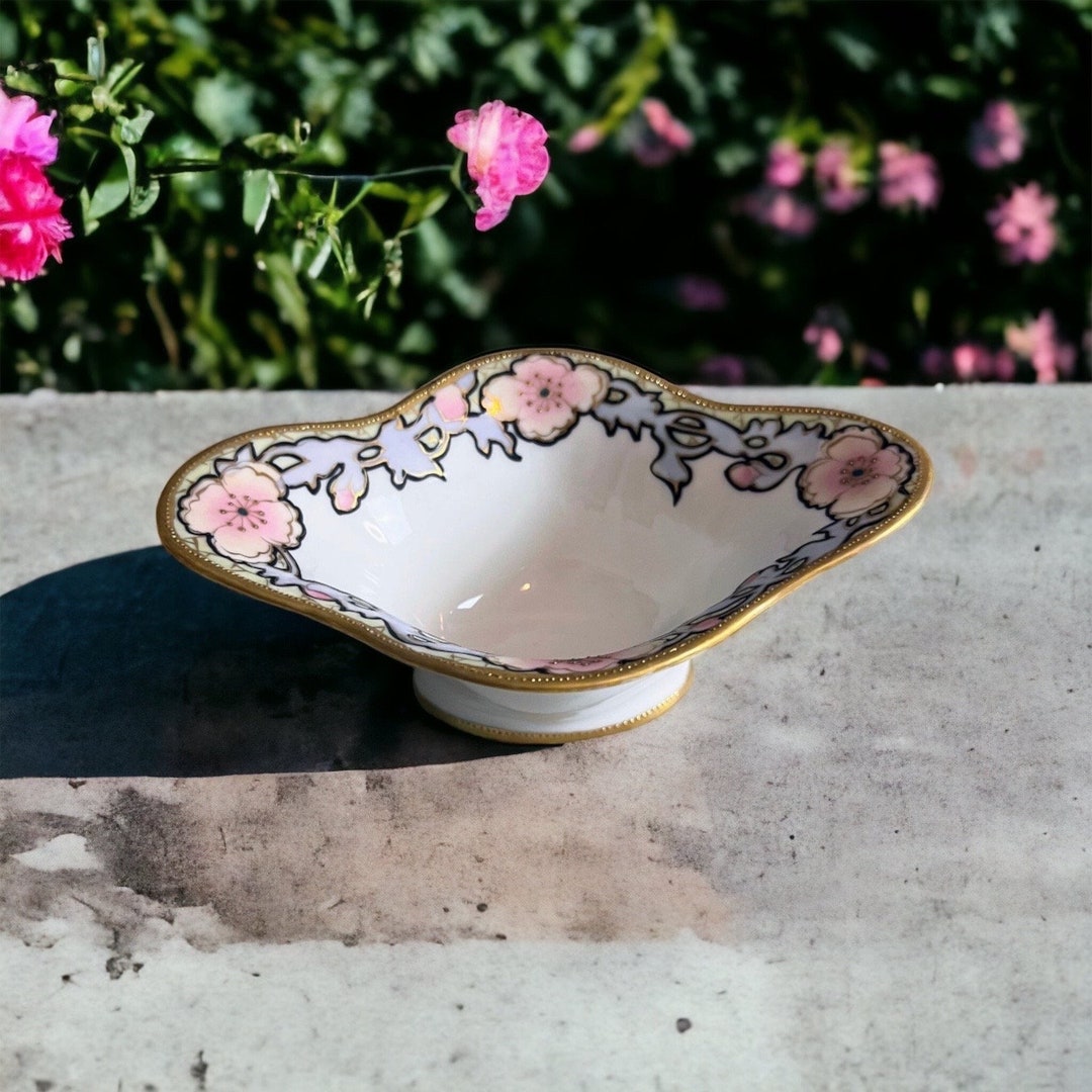 Vintage Nippon Morimura Bros Hand Painted Dish Enameled Gold Beads and ...