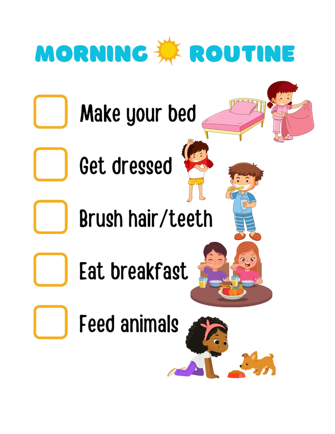 Kids Morning/evening Routine Chart, Printable Kids Chart, Morning ...