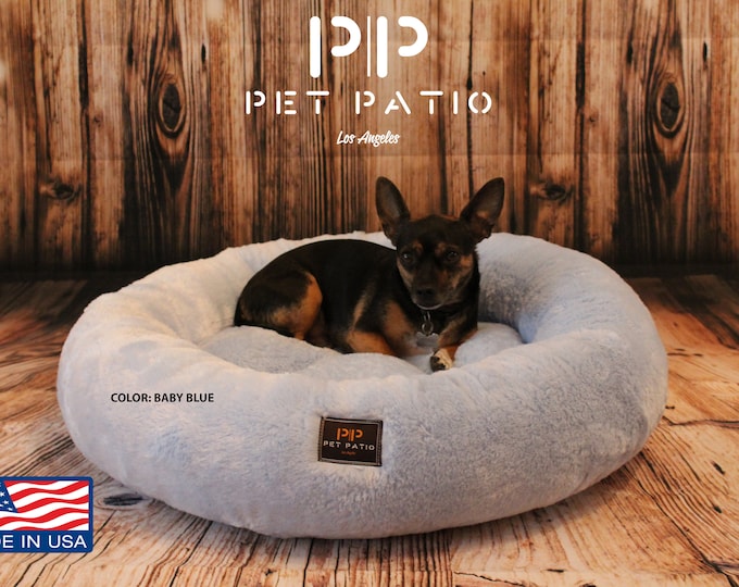 Round Dog Bed Nest Crate Pet Mat Cover Washable Brown Blue - Etsy