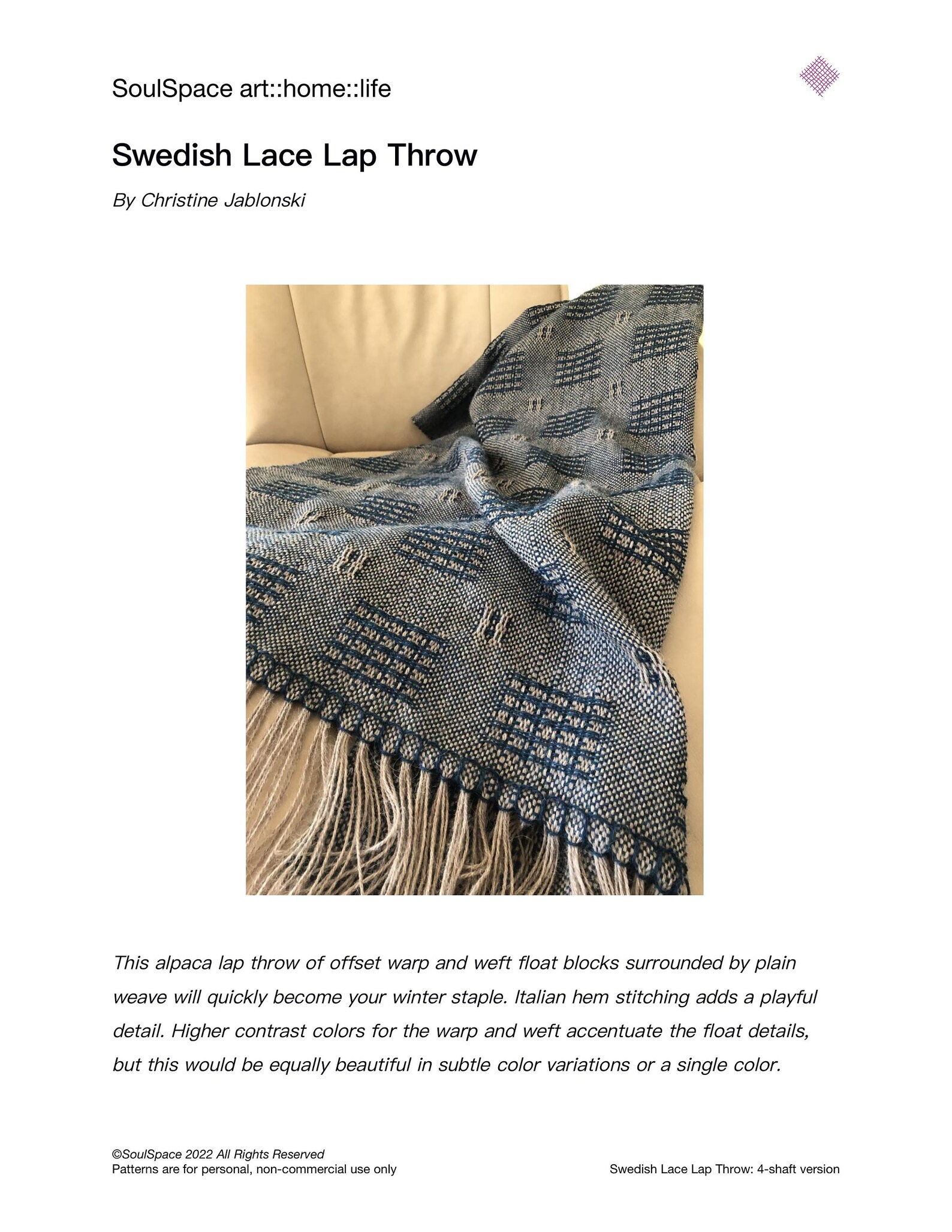 4-shaft Pattern PDF: Swedish Lace Lap Throw - Etsy