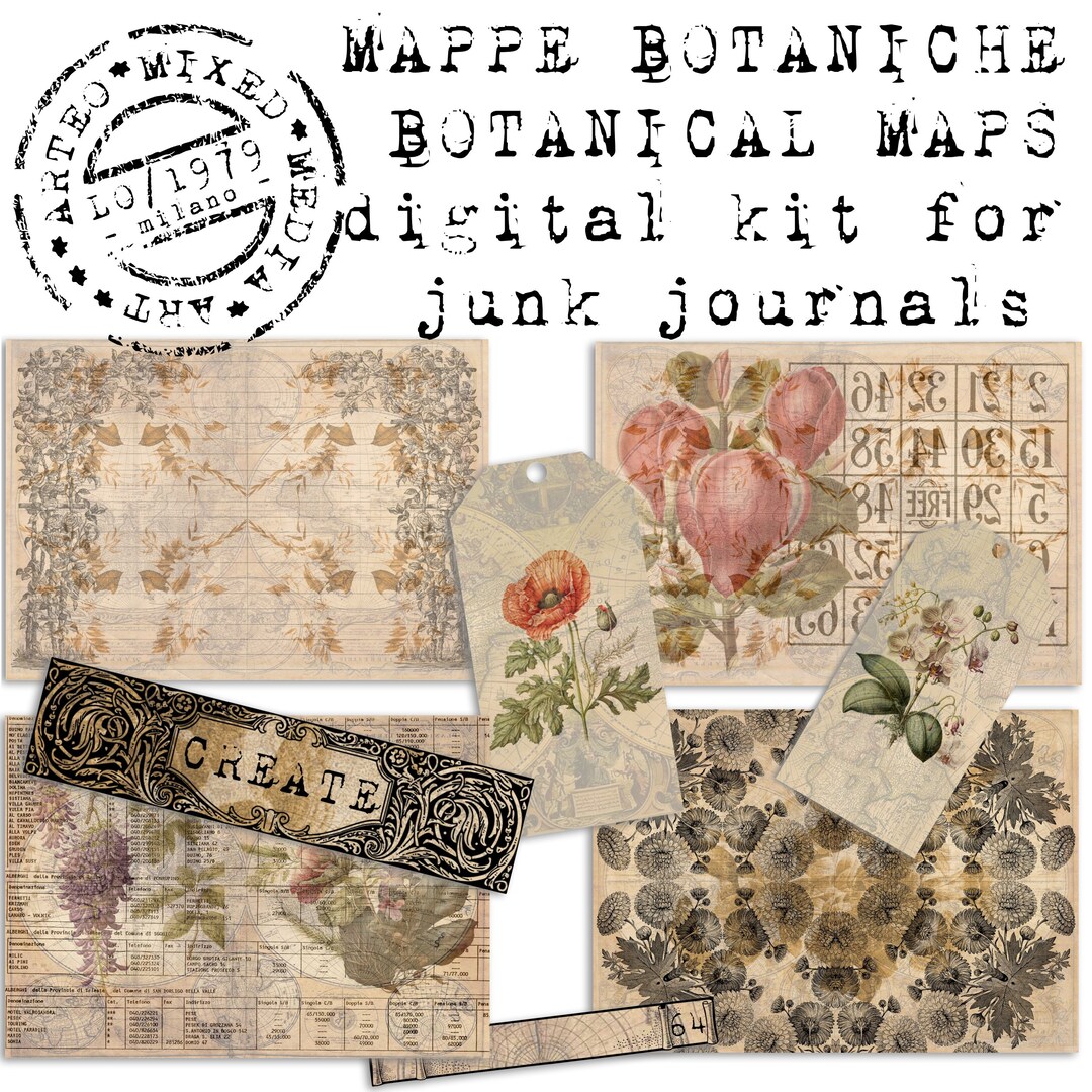 BOTANICAL MAPS Printable Digital Kit for Junk Journal - Etsy