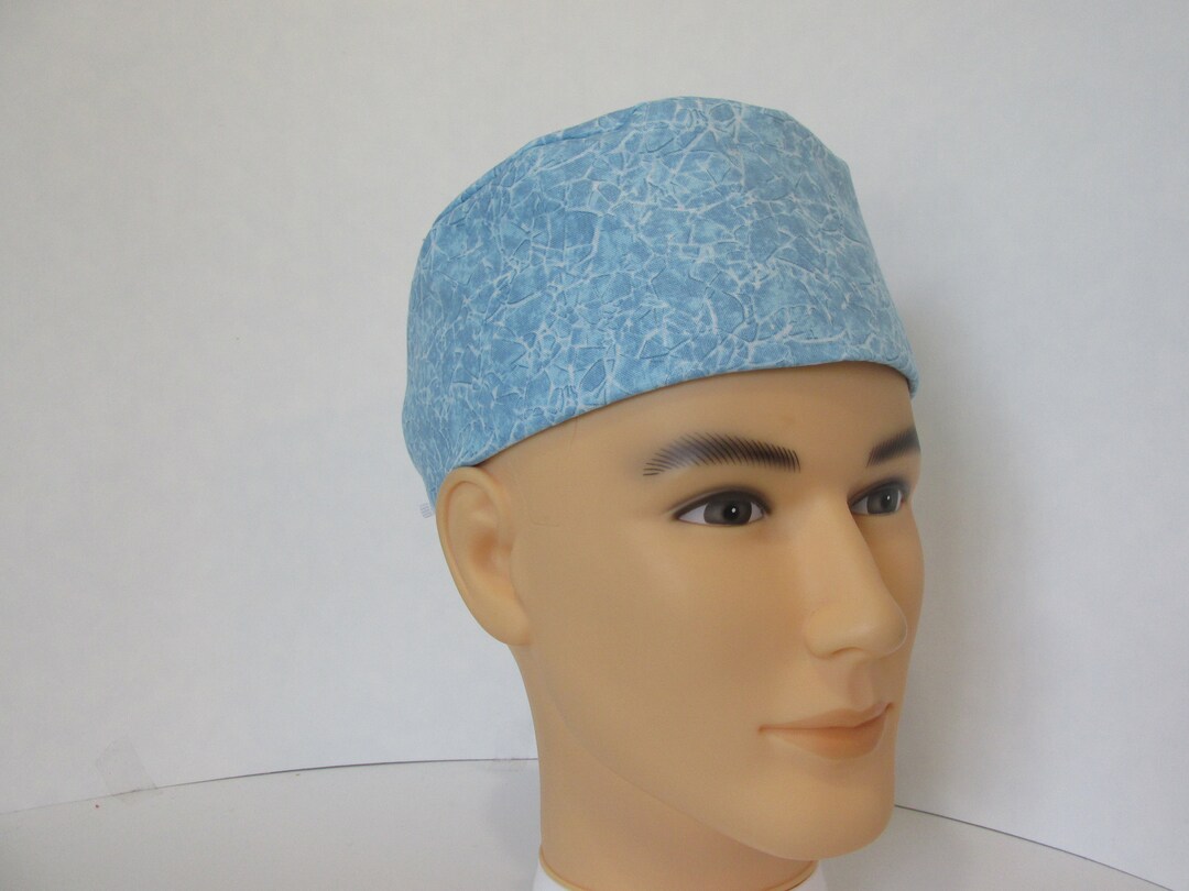 Light Blue Crackle Surgical Scrub Cap for Short Hair, Scrub Hat ...
