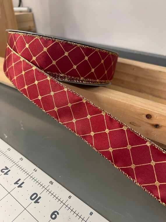 Wired Ribbon Gold Criss Cross Pattern Dark Red 1.5 X 10 - Etsy