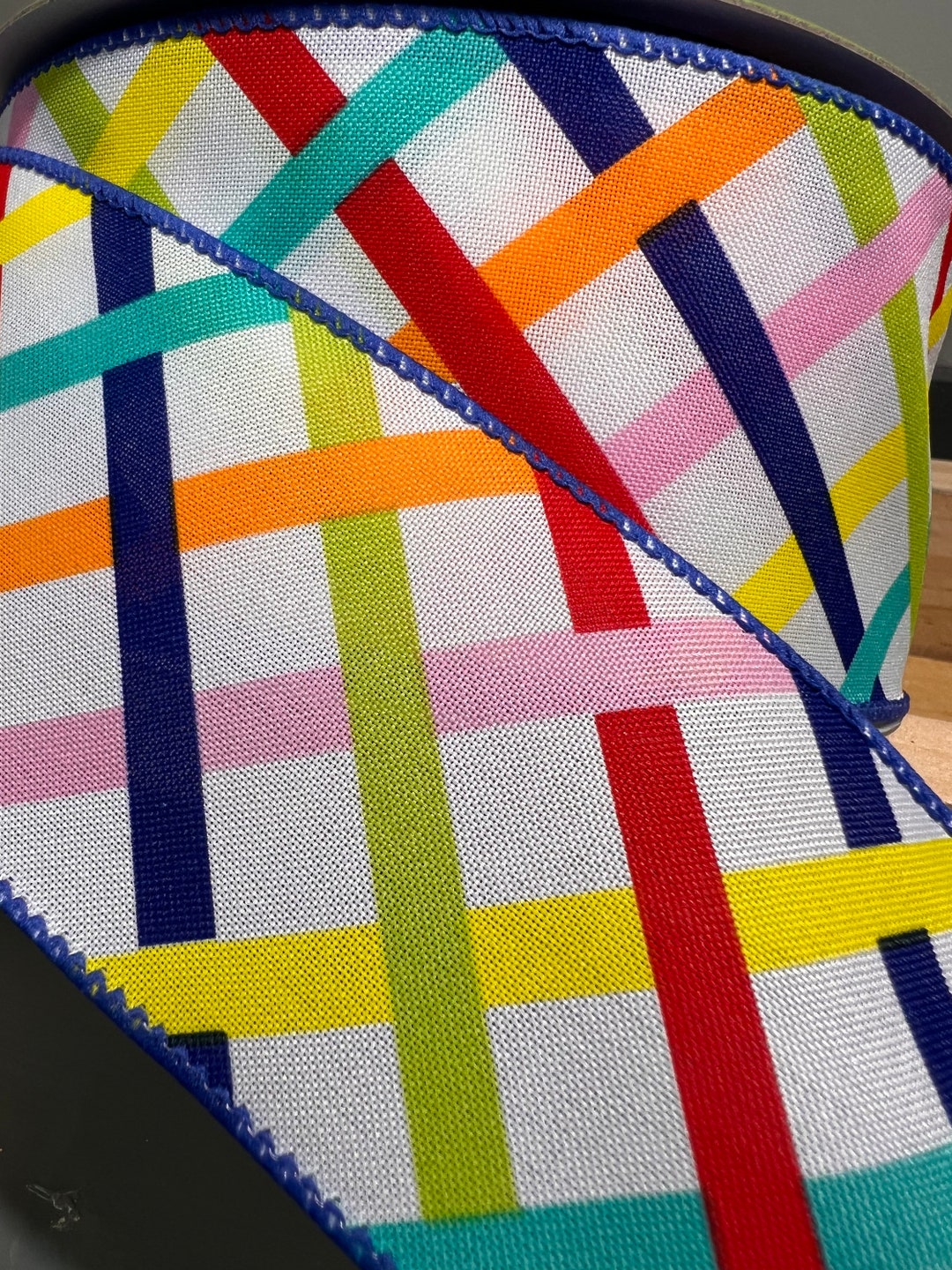 2.5 Wired Ribbon, Multi Color, Diagonal Stripes, 10 Yds - Etsy