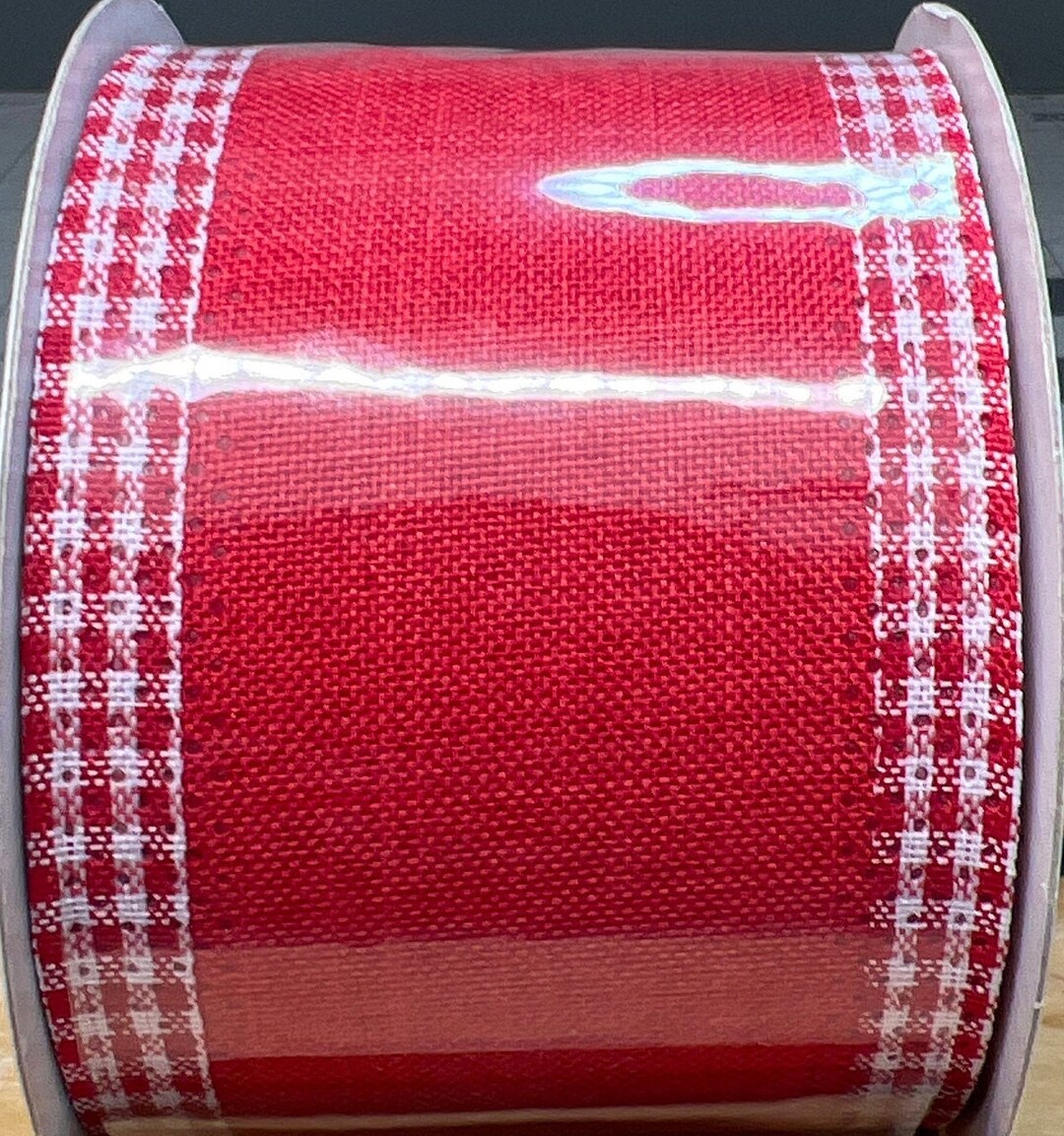 2.5 Wired Ribbon Red With White & Red Checkered Edge - Etsy